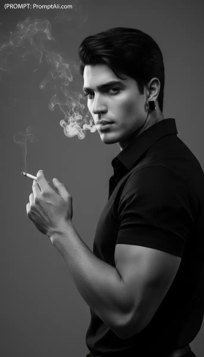 Dramatic Black And White Portrait Of Man Smoking Prompts